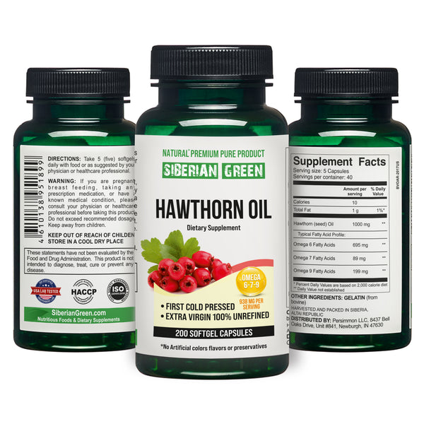 Siberian Green Hawthorn Oil Capsules – 200 Softgels - Siberian Green Canada